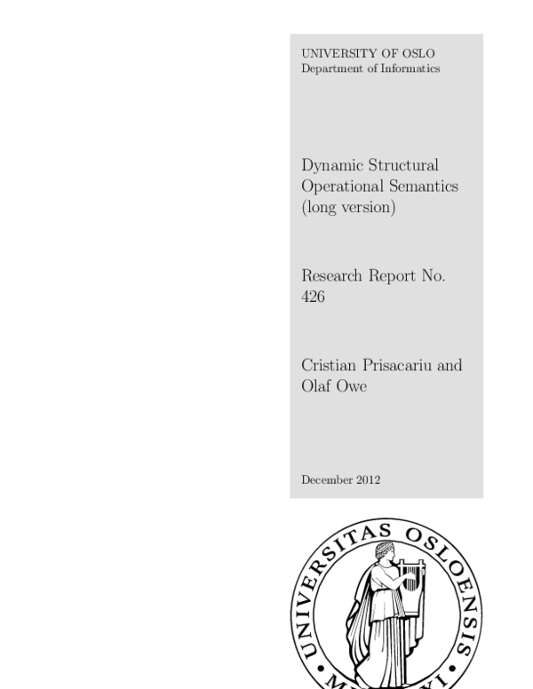 (PDF) Dynamic Structural Operational Semantics (preliminary version) | Olaf Owe - Academia.edu