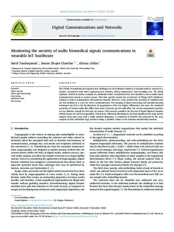 (PDF) Monitoring the security of audio biomedical signals ...