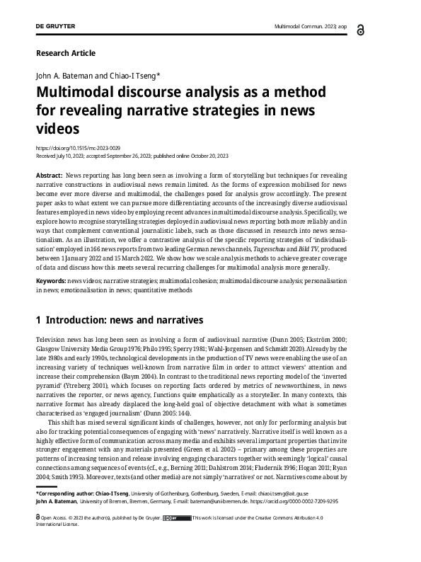 (PDF) Multimodal discourse analysis as a method for revealing narrative strategies in news videos