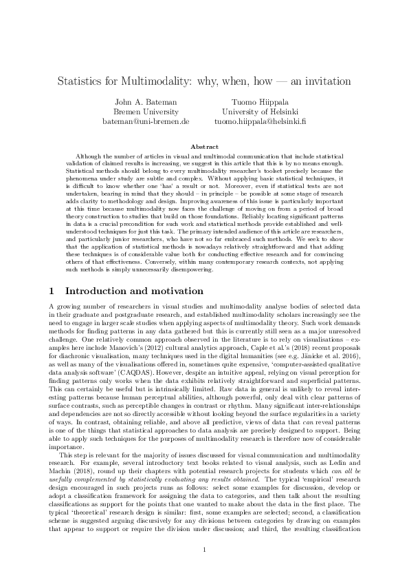 (PDF) Statistics for Multimodality: why, when, how – an invitation