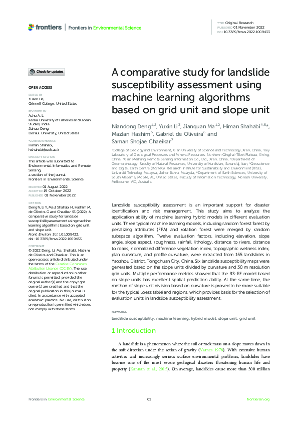 (PDF) A comparative study for landslide susceptibility assessment using machine learning ...