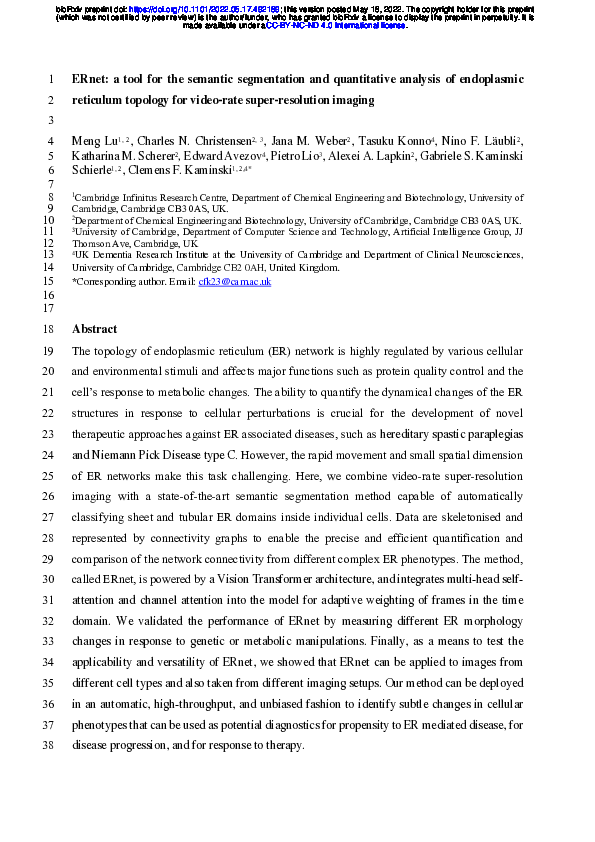 (PDF) ERnet: a tool for the semantic segmentation and quantitative analysis of endoplasmic ...
