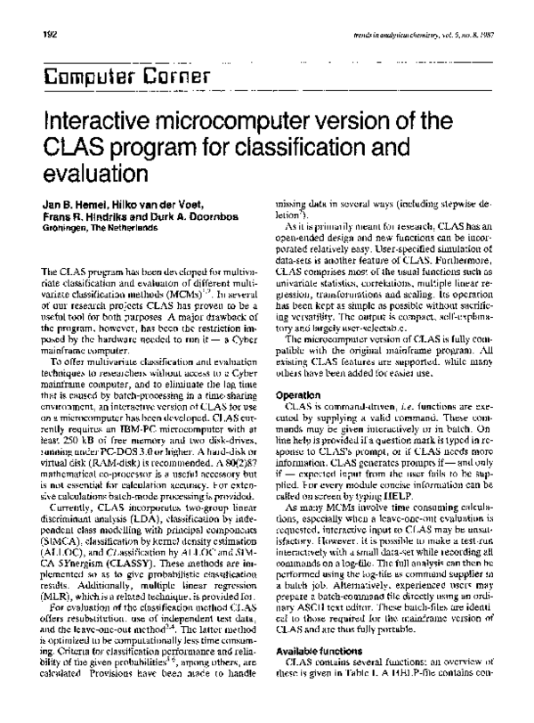 (PDF) Interactive microcomputer version of the CLAS program for classification and evaluation