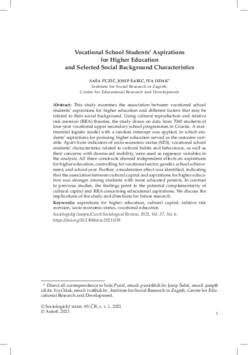 (PDF) Vocational School Students' Aspirations for Higher Education and ...