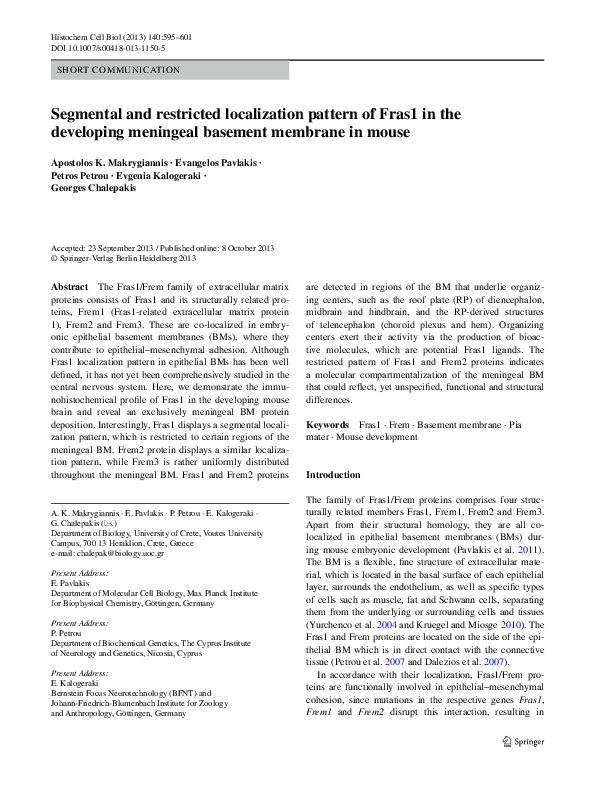 (PDF) Segmental and restricted localization pattern of Fras1 in the ...