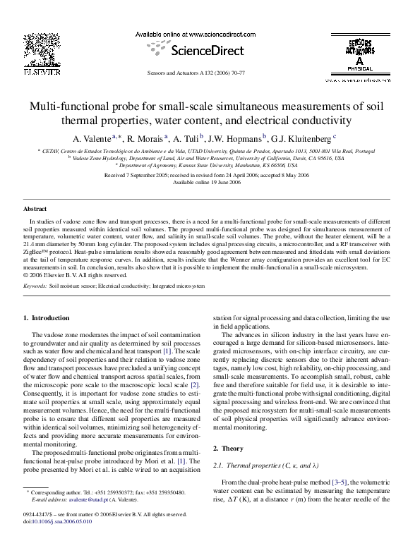 (PDF) Multi-functional probe for small-scale simultaneous measurements of soil thermal ...