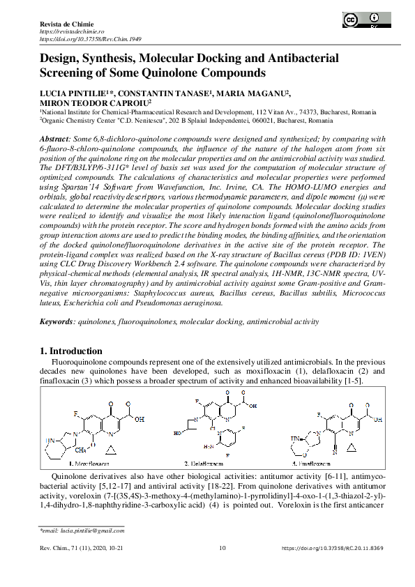 (PDF) Design, Synthesis, Molecular Docking and Antibacterial Screening of some Quinolone ...
