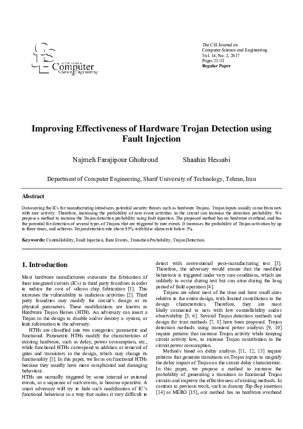 (PDF) Improving Effectiveness of Hardware Trojan Detection using Fault Injection