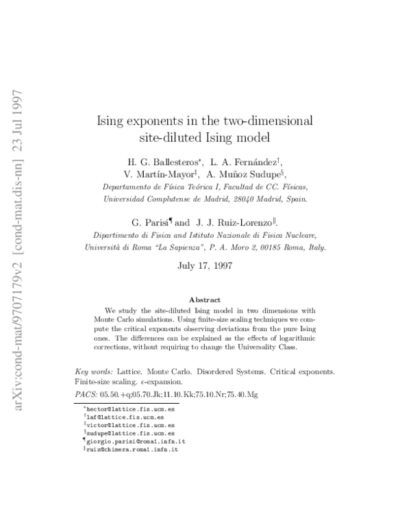 (PDF) Ising exponents in the two-dimensional site-diluted Ising model