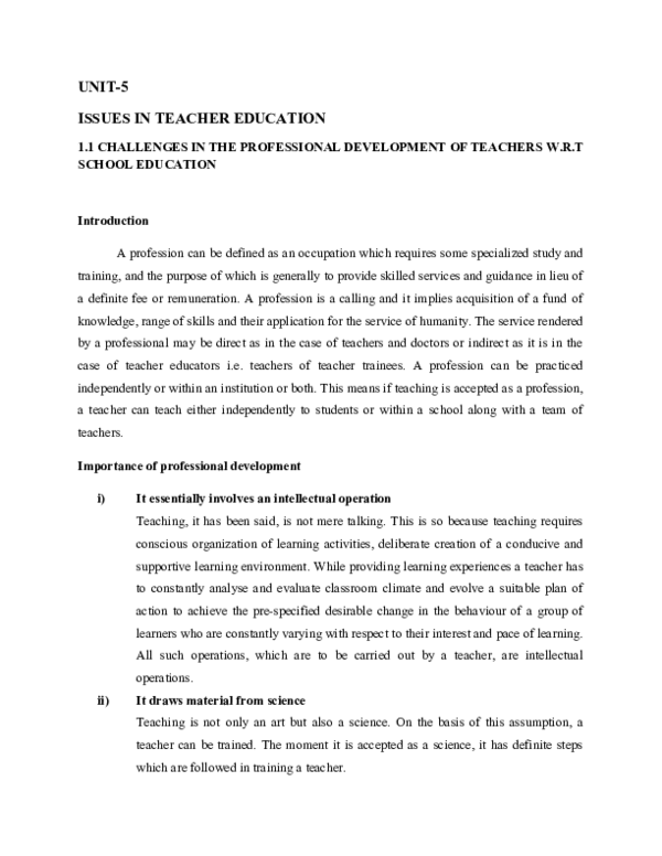 (DOC) UNIT-5 ISSUES IN TEACHER EDUCATION