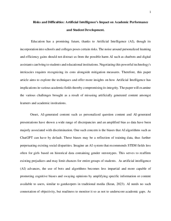 (PDF) Artificial Intelligence's Impact on Academic Performance and ...