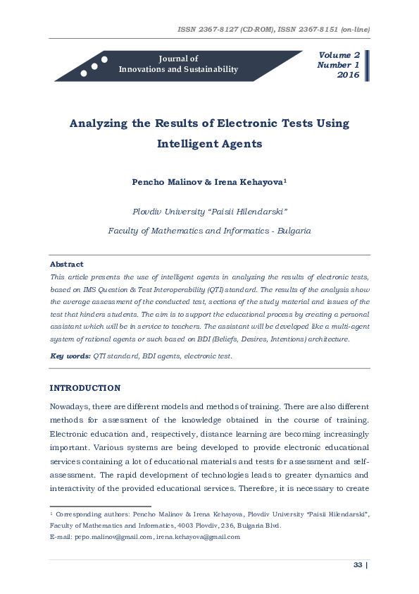 (PDF) Analyzing the results of electronic tests using intelligent agents