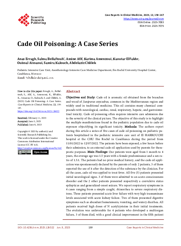 (PDF) Cade Oil Poisoning: A Case Series