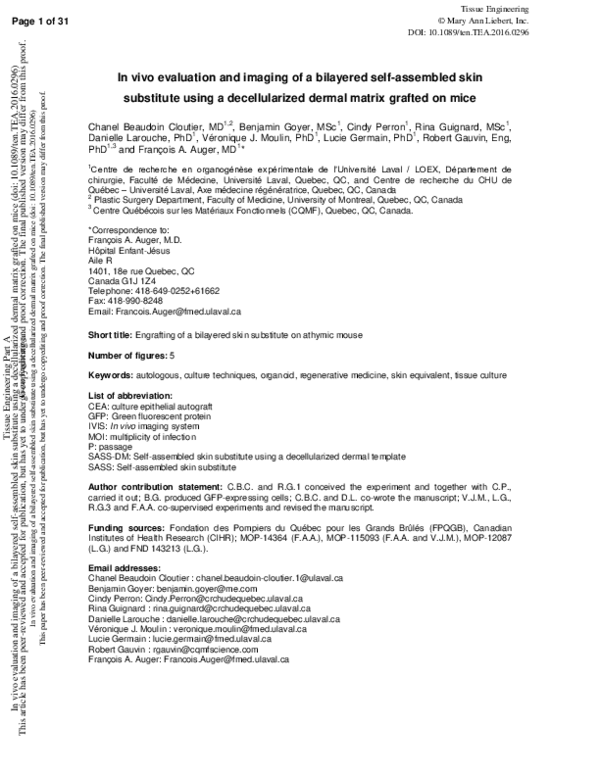 (PDF) In VivoEvaluation and Imaging of a Bilayered Self-Assembled Skin ...