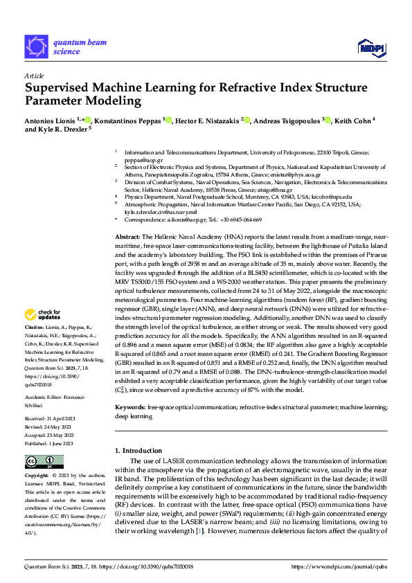 Pdf Supervised Machine Learning For Refractive Index Structure Parameter Modeling