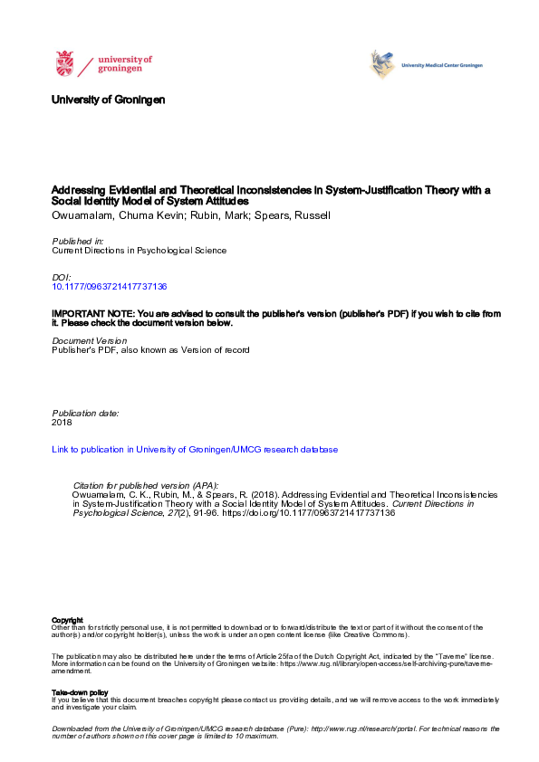 (PDF) Addressing Evidential and Theoretical Inconsistencies in System-Justification Theory with ...