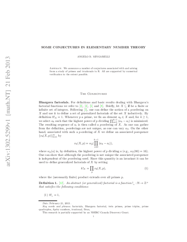 (PDF) Some conjectures in elementary number theory