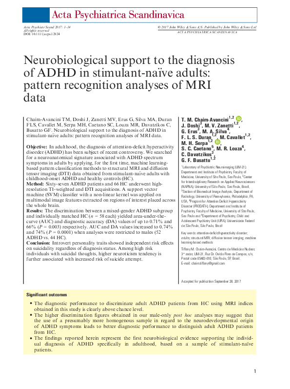 (PDF) Neurobiological support to the diagnosis of ADHD in stimulant ...