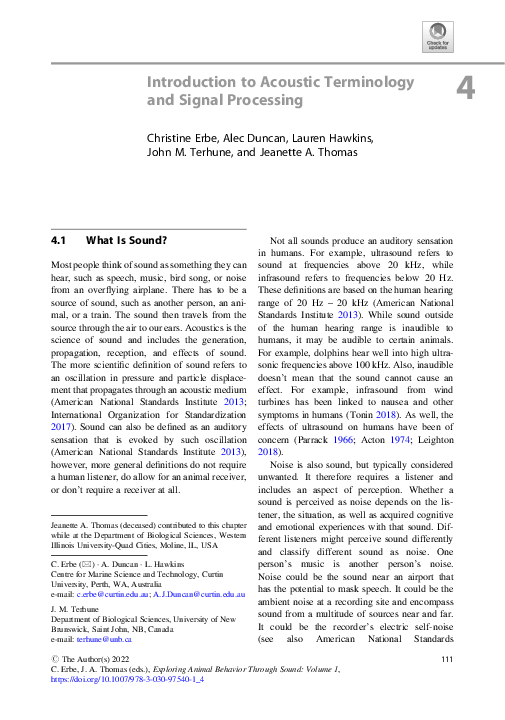 (PDF) Introduction to Acoustic Terminology and Signal Processing