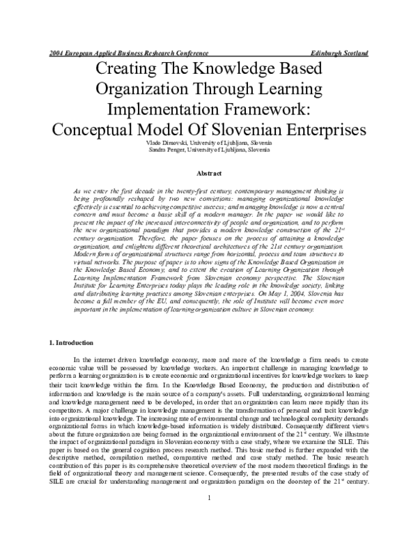 (DOC) Creating the knowledge based organization through learning ...