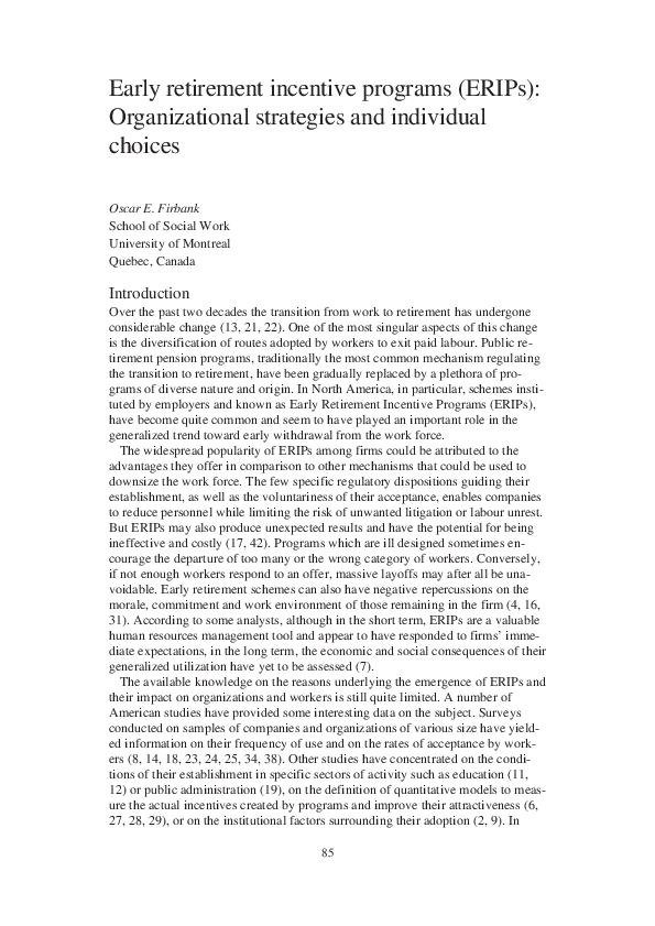 (PDF) Early retirement incentive programs (ERIPs): Organizational ...