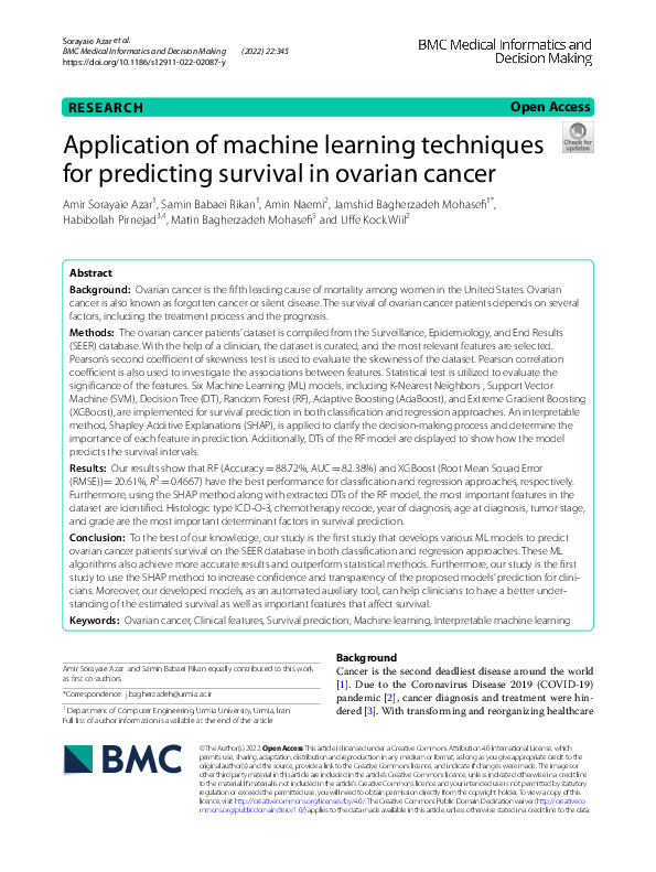 (PDF) Application of machine learning techniques for predicting survival in ovarian cancer ...