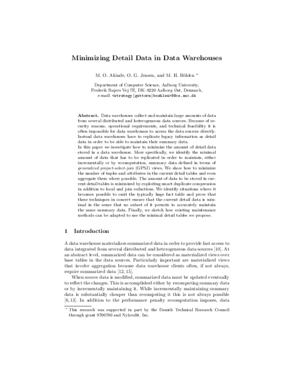 (PDF) Minimizing detail data in data warehouses