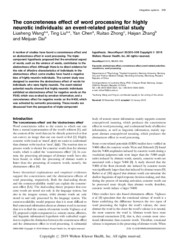 (PDF) The concreteness effect of word processing for highly neurotic ...