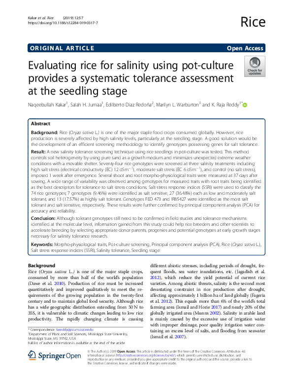 (PDF) Evaluating rice for salinity using pot-culture provides a ...