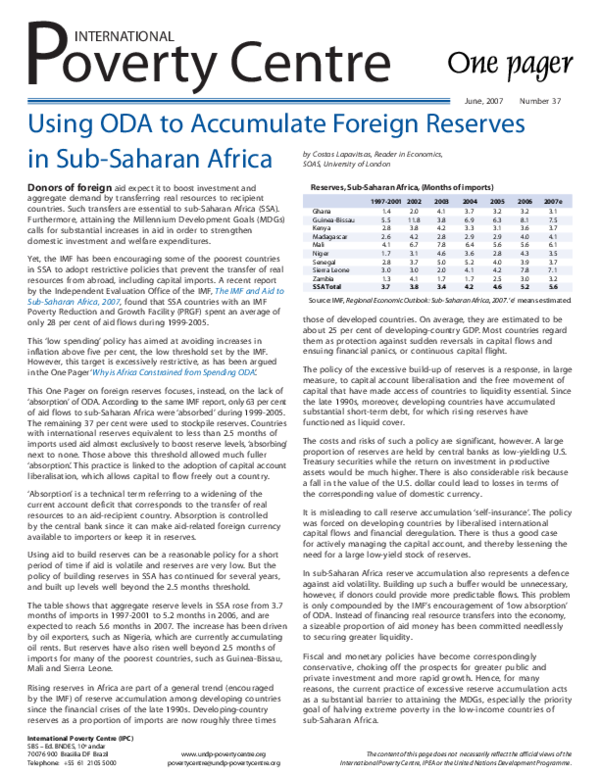 (PDF) Using ODA to Accumulate Foreign Reserves in Sub-Saharan Africa