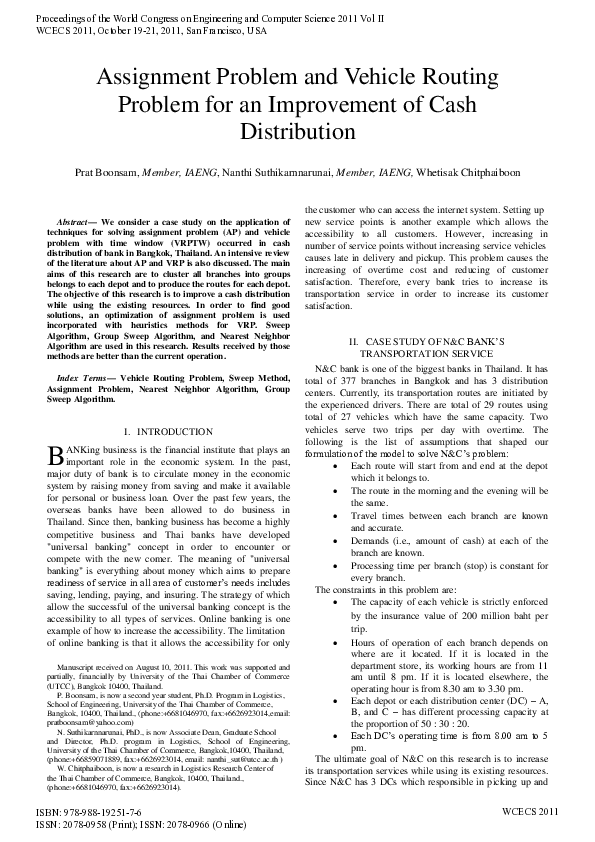 (PDF) Assignment Problem and Vehicle Routing Problem for an Improvement ...