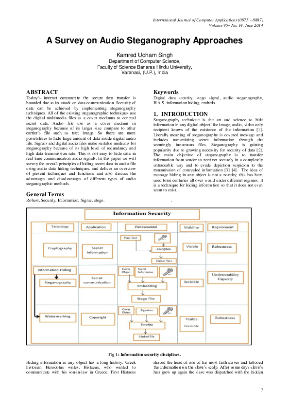(PDF) A Survey on Audio Steganography Approaches