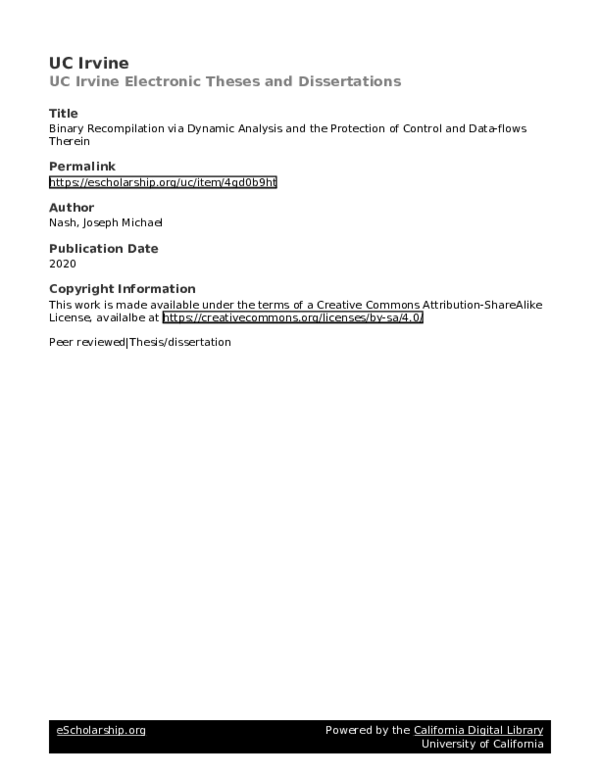 (PDF) Binary Recompilation via Dynamic Analysis and the Protection of ...