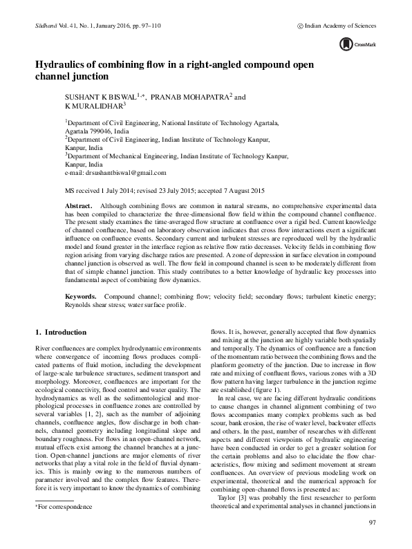 (PDF) Dynamics of Flow at Compound Channel Junctions