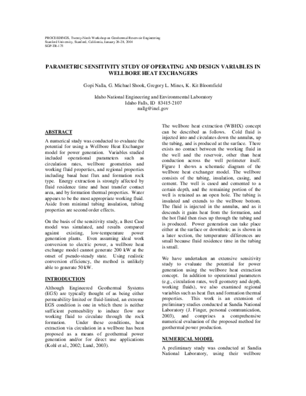 (PDF) Parametric sensitivity study of operating and design variables in wellbore heat exchangers