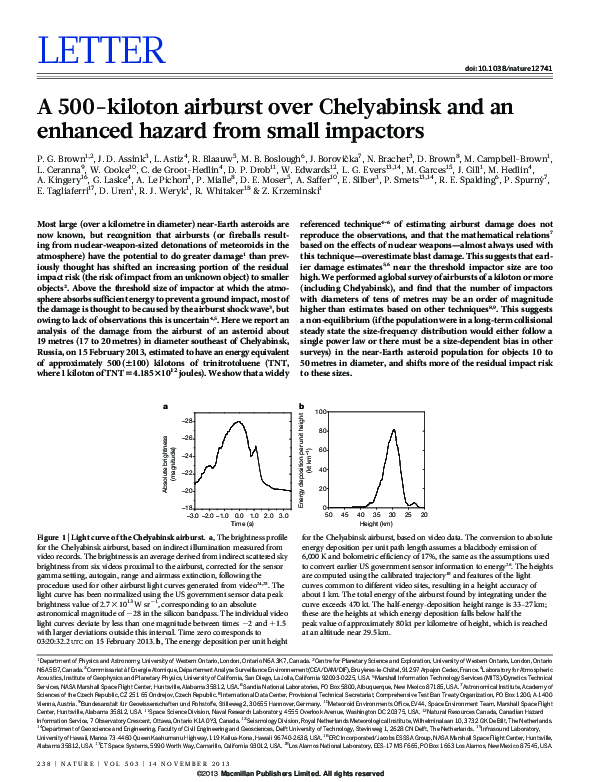 (PDF) A 500-kiloton airburst over Chelyabinsk and an enhanced hazard ...