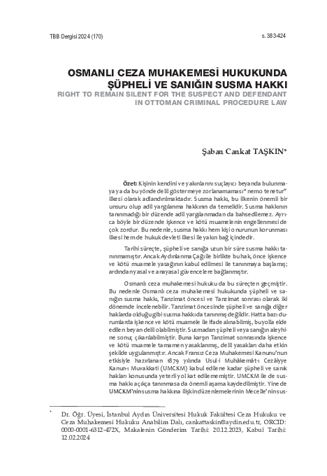 (PDF) OSMANLI CEZA MUHAKEMESI HUKUKUNDA ŞÜPHELI VE SANIĞIN SUSMA HAKKI
