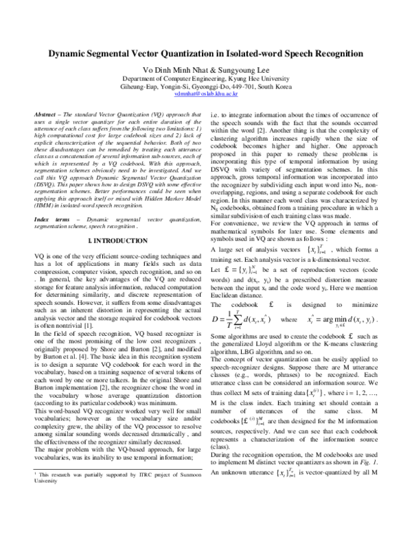(PDF) Dynamic segmental vector quantization in isolated-word speech recognition