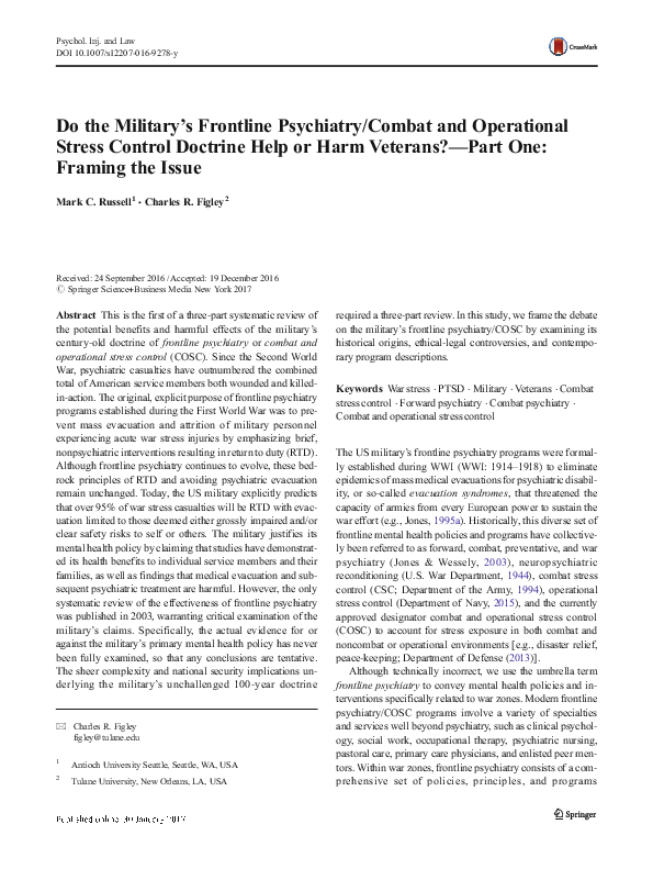 (PDF) Do the Military’s Frontline Psychiatry/Combat and Operational ...