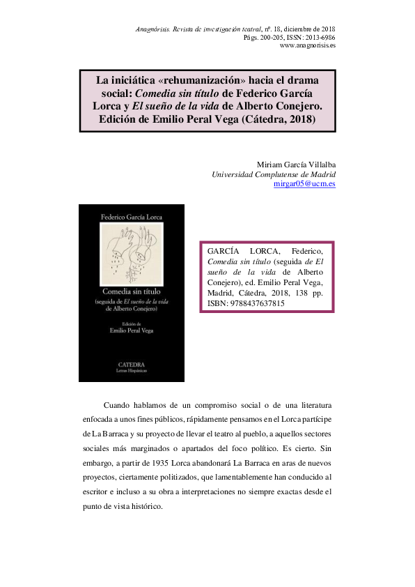 (PDF) La iniciática «rehumanización» hacia el drama social: Comedia sin ...