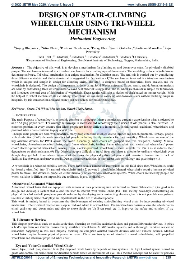 (PDF) Design of Stair-Climbing Wheelchair using Tri-Wheel Mechanism