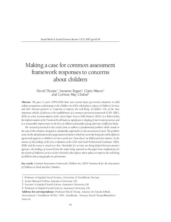 (PDF) Making a case for common assessment framework responses to ...