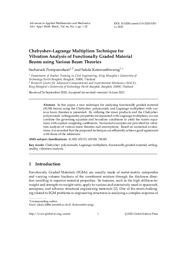 (PDF) Chebyshev-Lagrange Multipliers Technique for Vibration Analysis of Functionally Graded ...