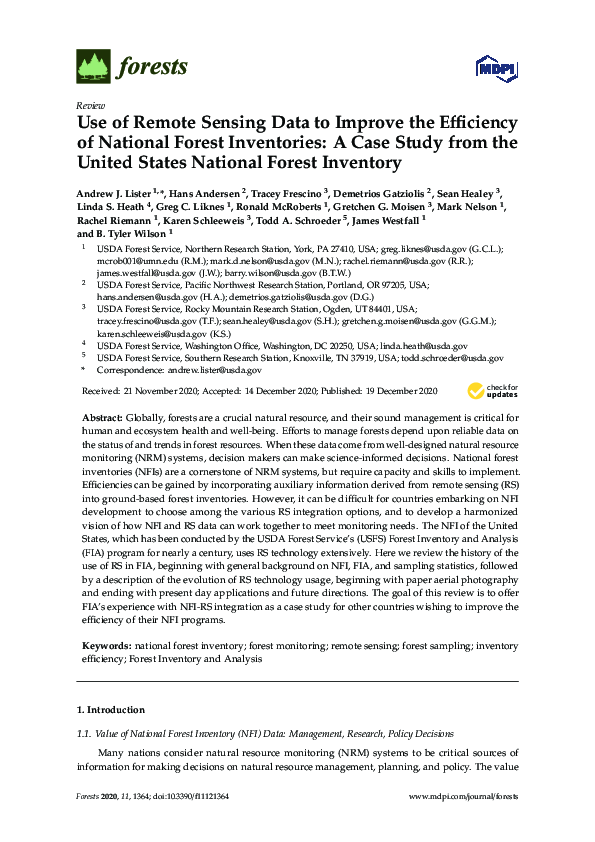 (PDF) Use of Remote Sensing Data to Improve the Efficiency of National Forest Inventories: A ...