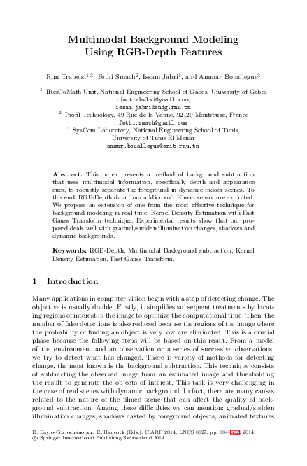 (PDF) Multimodal Background Modeling Using RGB-Depth Features