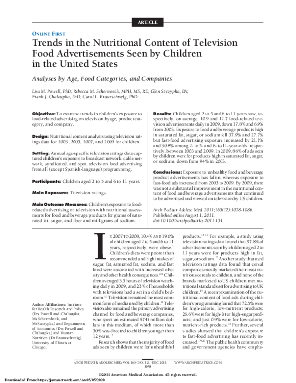 (PDF) Trends in the Nutritional Content of Television Food ...