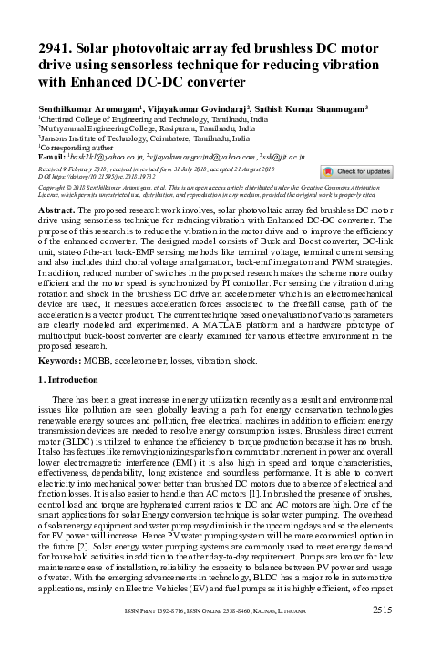 (PDF) 2941. Solar photovoltaic array fed brushless DC motor drive using sensorless technique for ...