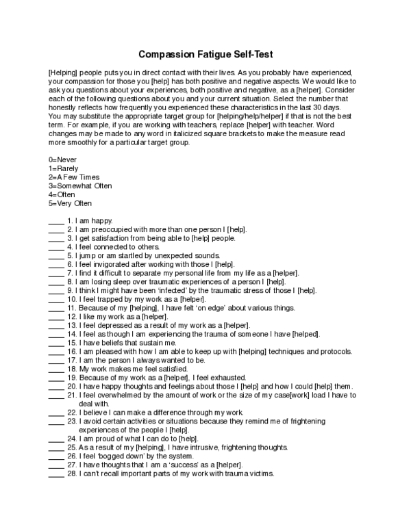 (PDF) Compassion Fatigue Self-Test