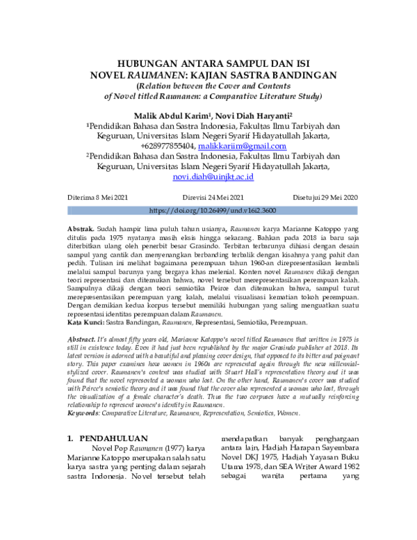 (PDF) Hubungan antara Sampul dan Isi Novel Raumanen: Kajian Sastra ...