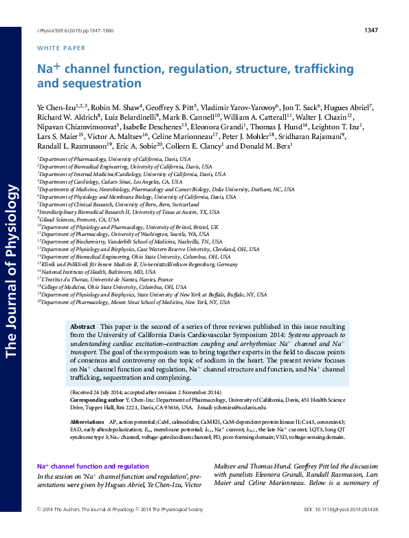 (PDF) Na + channel function, regulation, structure, trafficking and ...